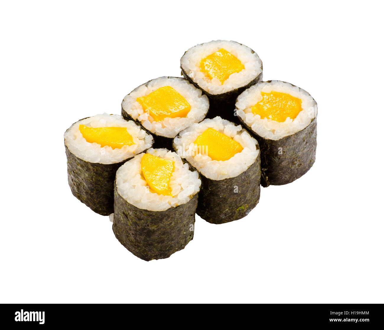 set traditional japanese rolls with mango, isolated on white background ...