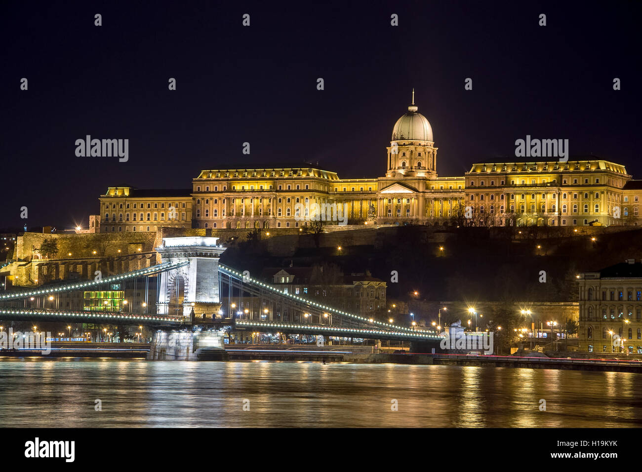 Panoramic view of buda castle and the river at budapest hi-res stock ...