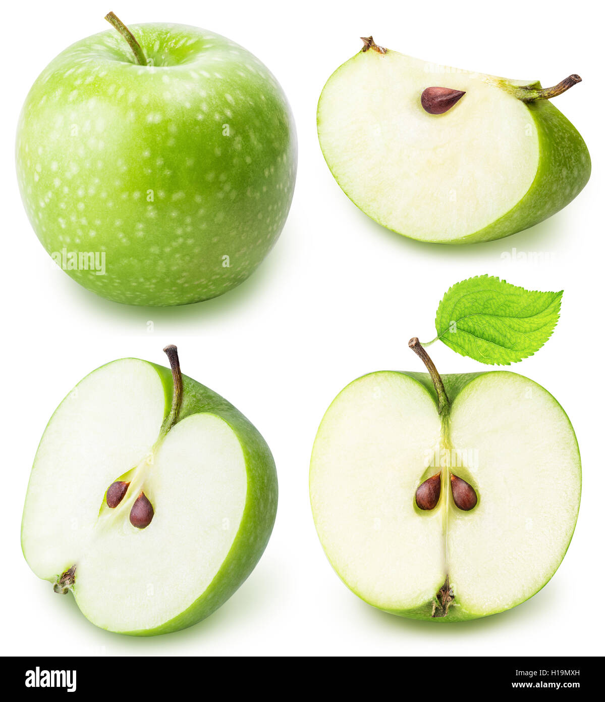 green cut apple set isolated on a white background clipping path Stock ...