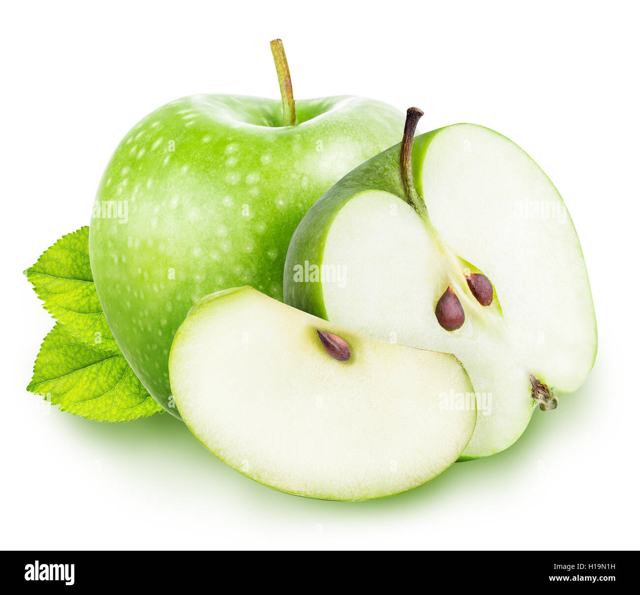 green cut apple set isolated on a white background clipping path Stock ...