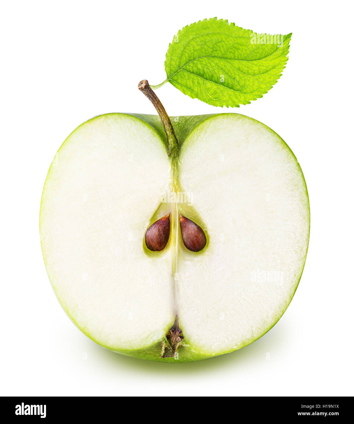 One half of the sliced green apple isolated on a white background ...