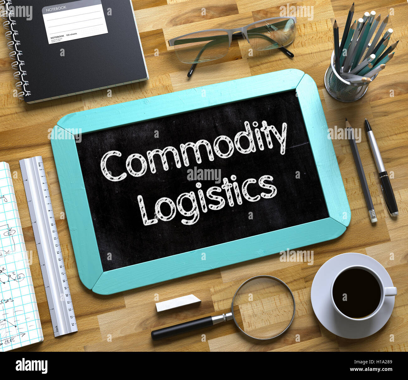Commodity Logistics on Small Chalkboard. 3D Stock Photo - Alamy