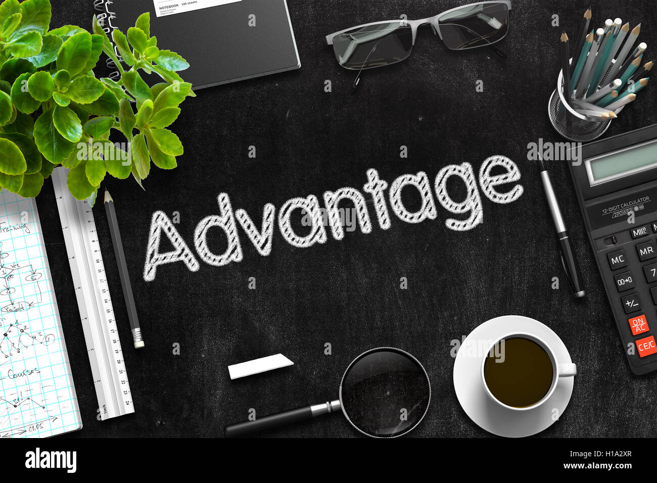 Advantage - Text on Black Chalkboard. 3D Rendering Stock Photo - Alamy