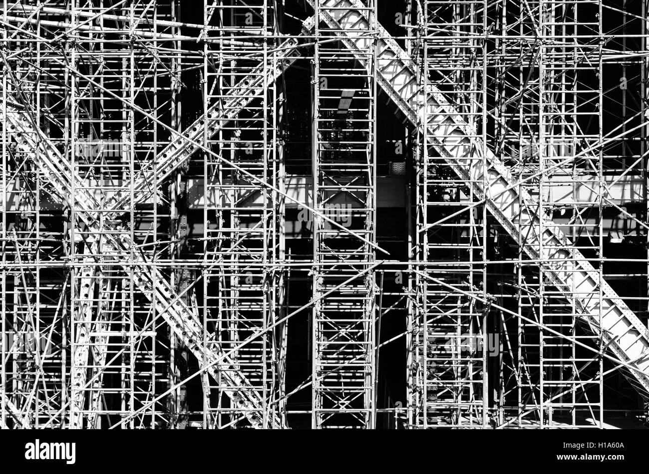 Patterns made by scaffolding during construction work in New York City ...