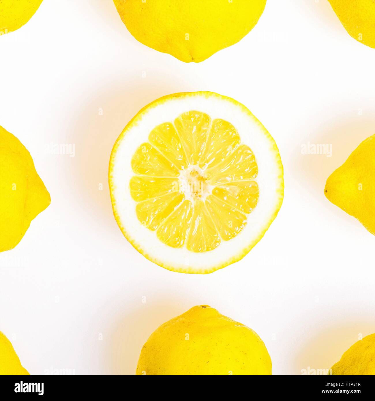 Composition with nine Lemons, one of them cut in half, photo Flat Lay ...