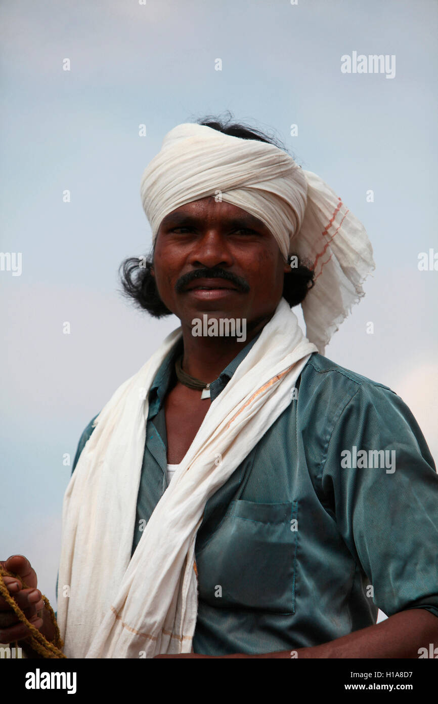 Tribal man, Muria Tribe, Benur Village, Chattisgarh, India. Rural faces ...