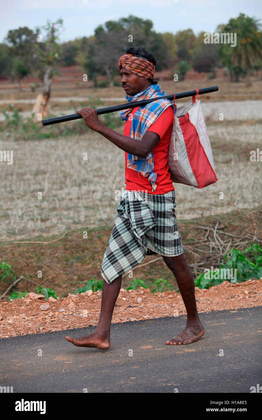 Tribal man walking, Muria Tribe, Benur Village, Chattisgarh, India ...