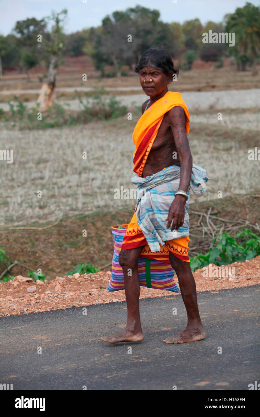 Tribal woman walking, Muria Tribe, Benur Village, Chattisgarh, India ...