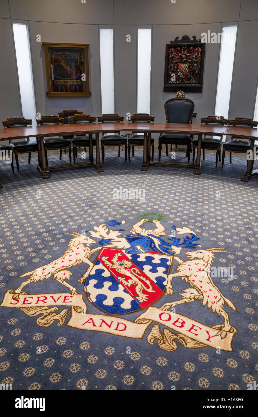 Carpet with motto and coat of arms in the Court Room of Haberdashers ...