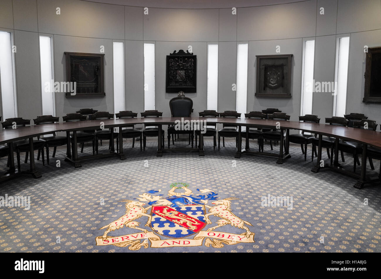 Carpet with motto and coat of arms in the Court Room of Haberdashers ...