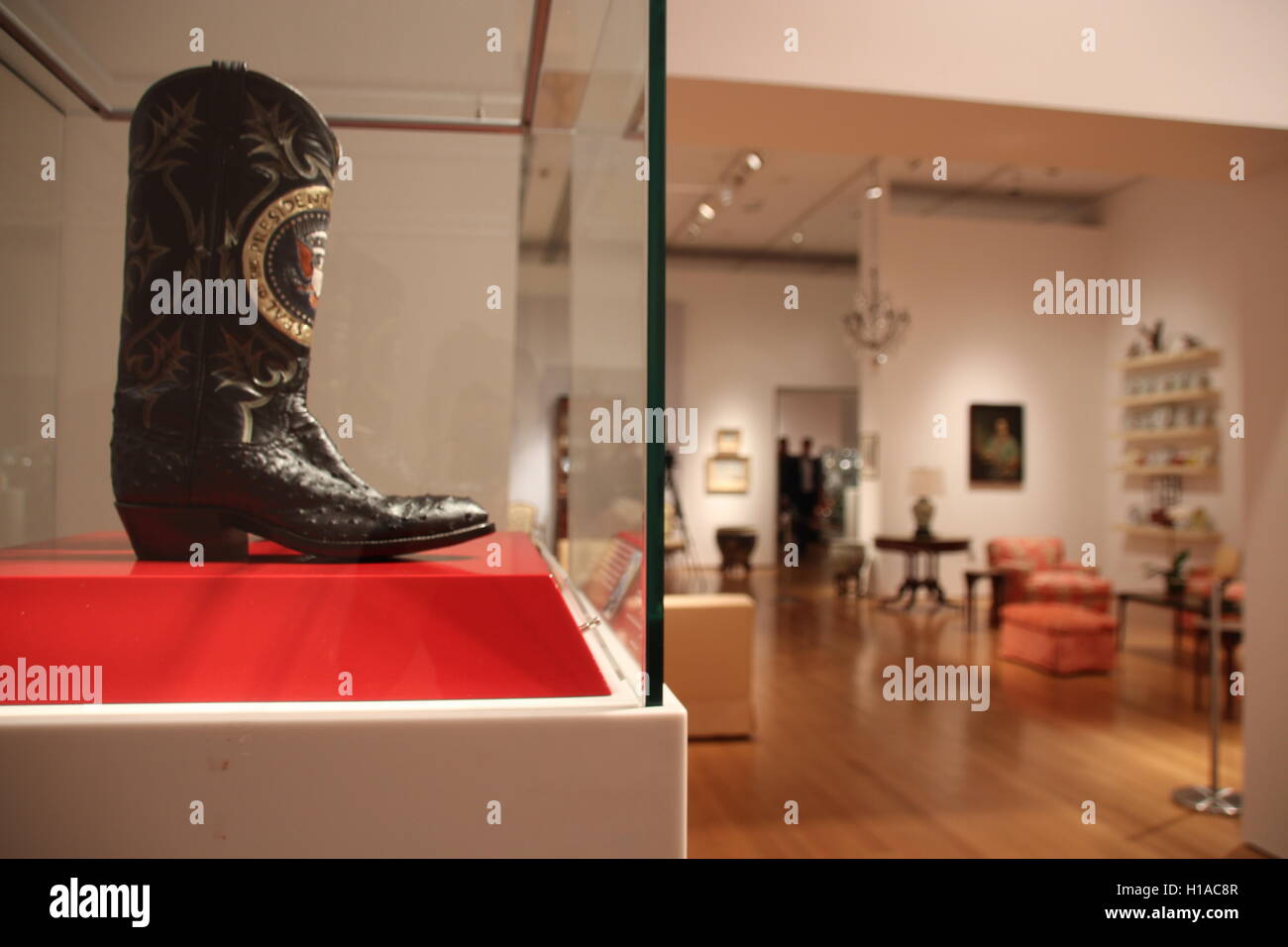 The cowboy boots of former US President Ronald Reagan with the ...