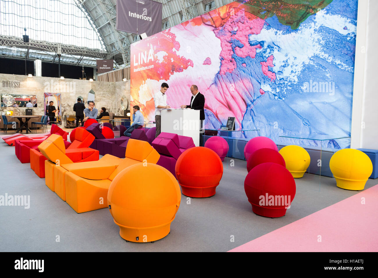 London, UK. 22 September 2016. Colourful seating furniture by Lina ...