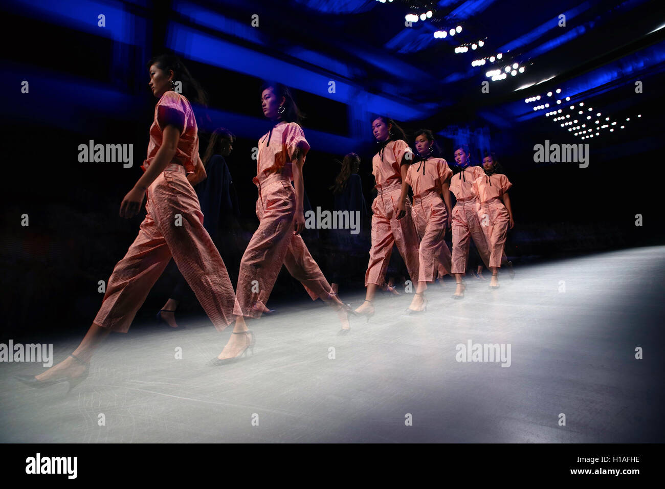 Milan, Italy. 22nd Sep, 2016. The multiple exposure photo shows models ...