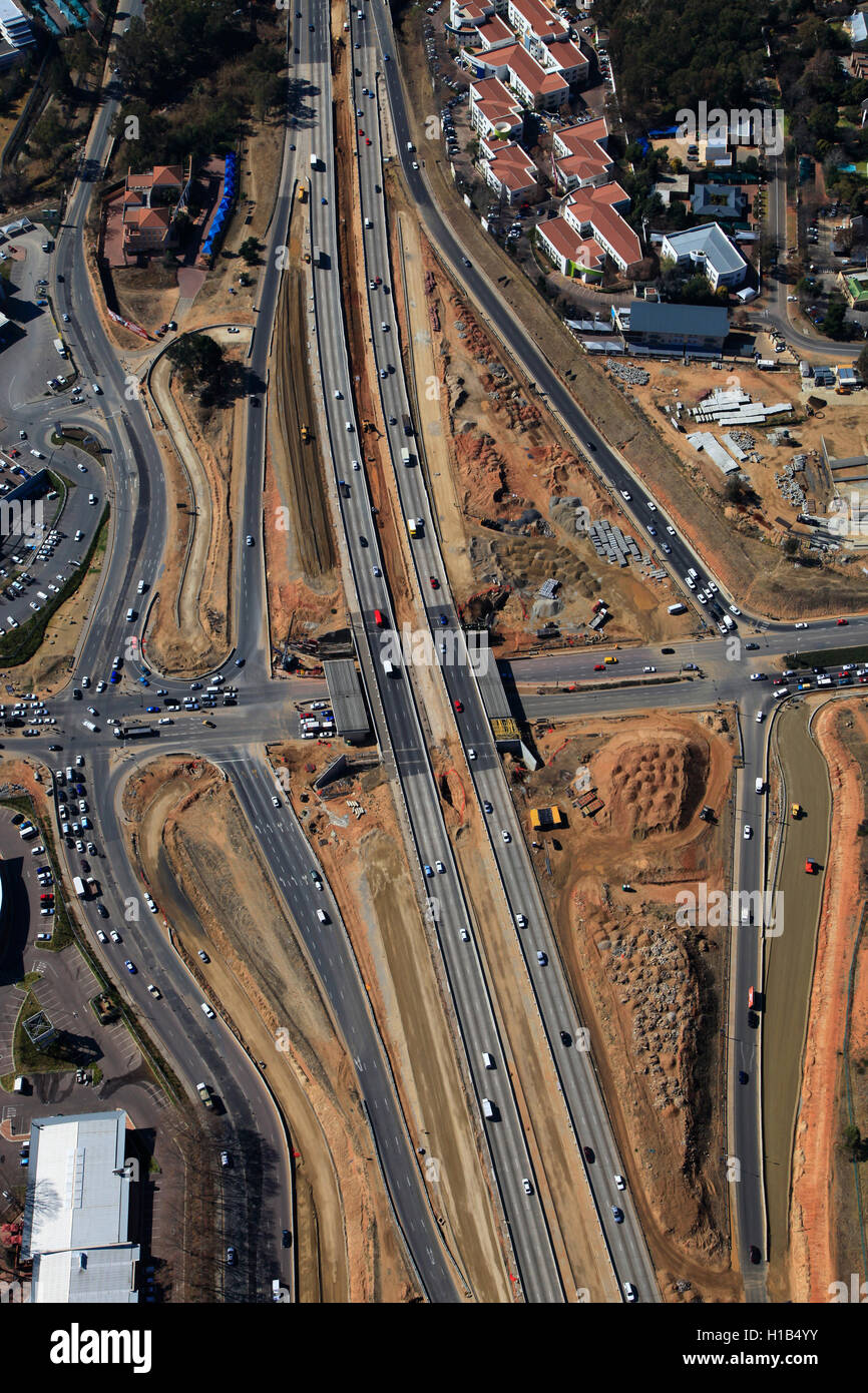 Aerial photograph of highway building site ate Rivonia offramp, N1 ...