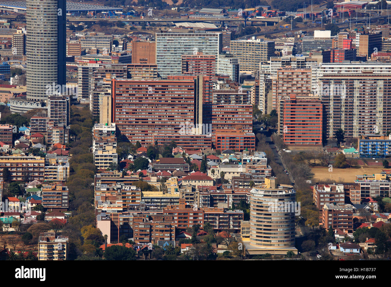 Aerial photograph of the centre of Hillbrow in Johanneburg, Gauteng ...