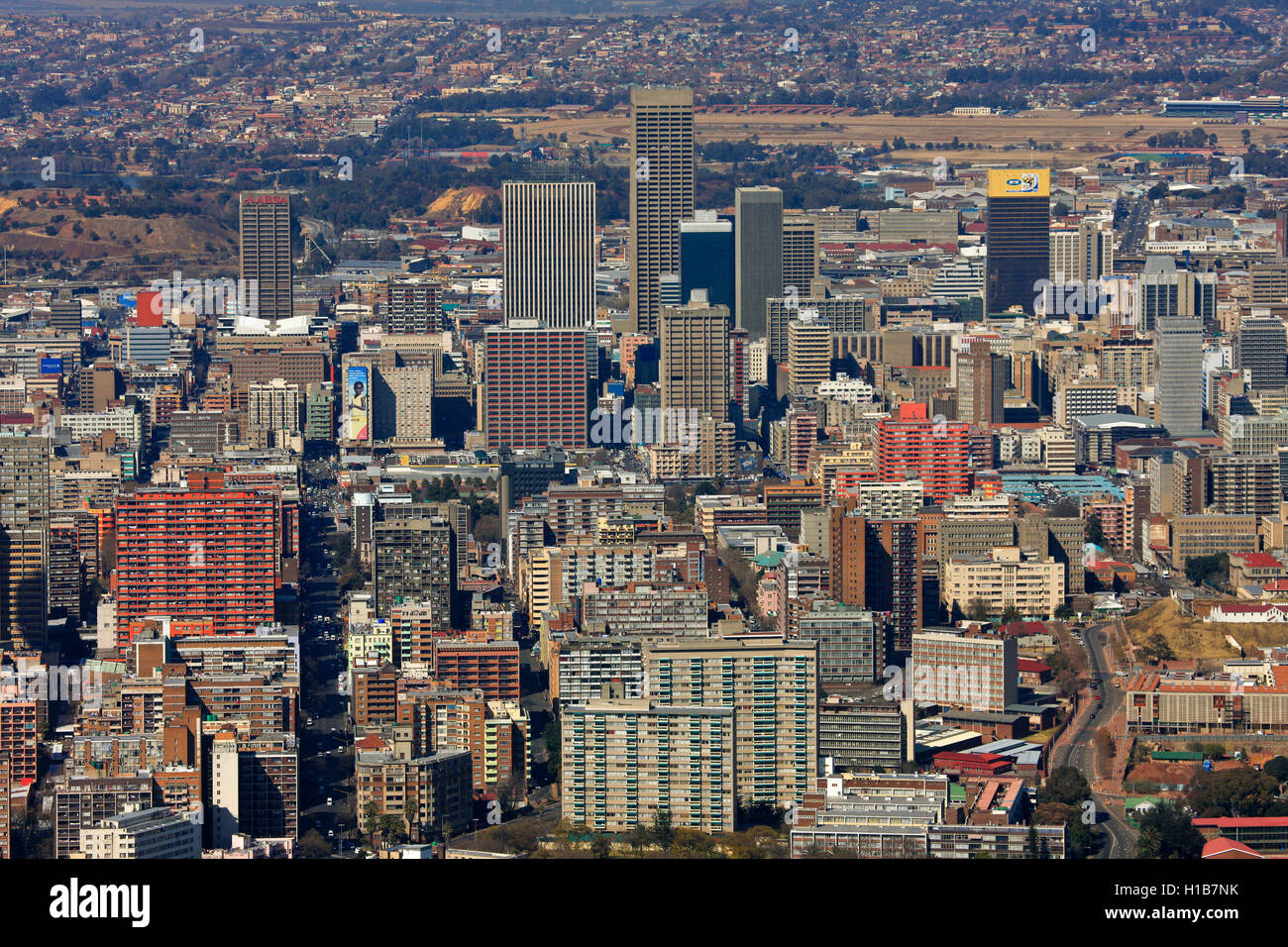 Aerial photograph of the centre of Hillbrow in Johanneburg, Gauteng ...