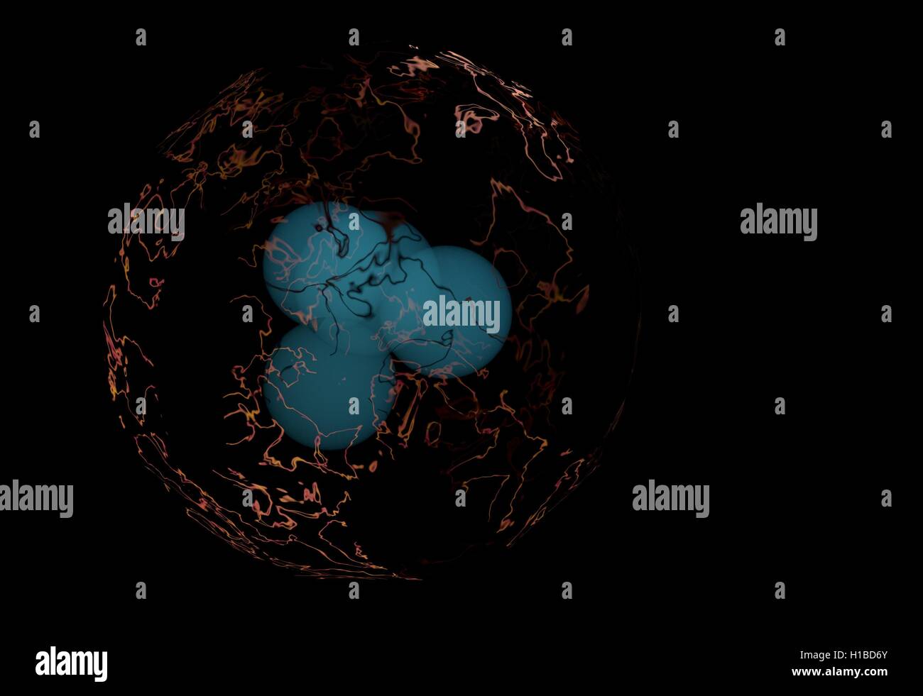 nucleus cloud of electrons isolated on black 3d illustration Stock ...