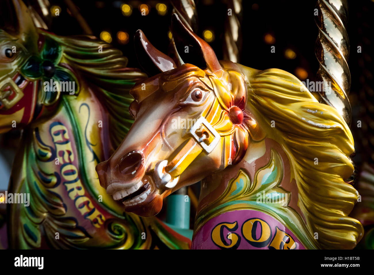 close-up photo of vintage merry-go-round horses Stock Photo - Alamy