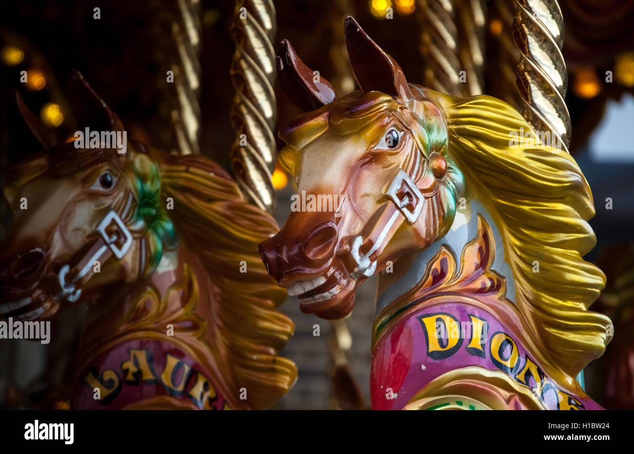 close-up photo of vintage merry-go-round horses Stock Photo - Alamy