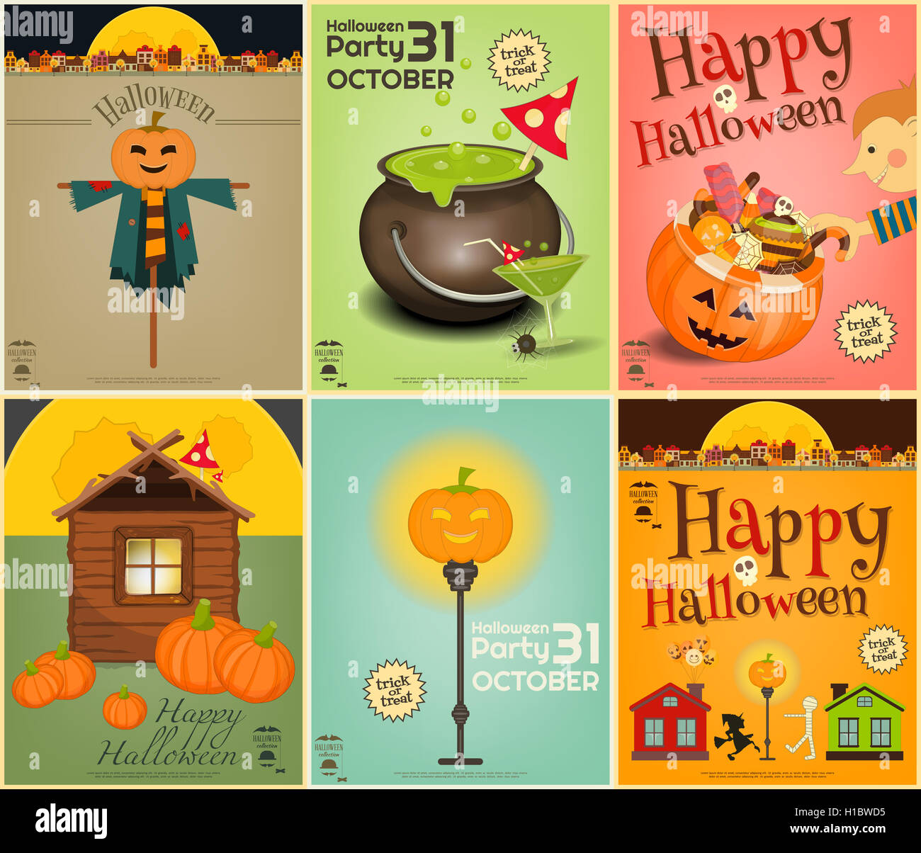 Halloween Posters Set. Symbols and Signs of October Halloween. Sweet ...