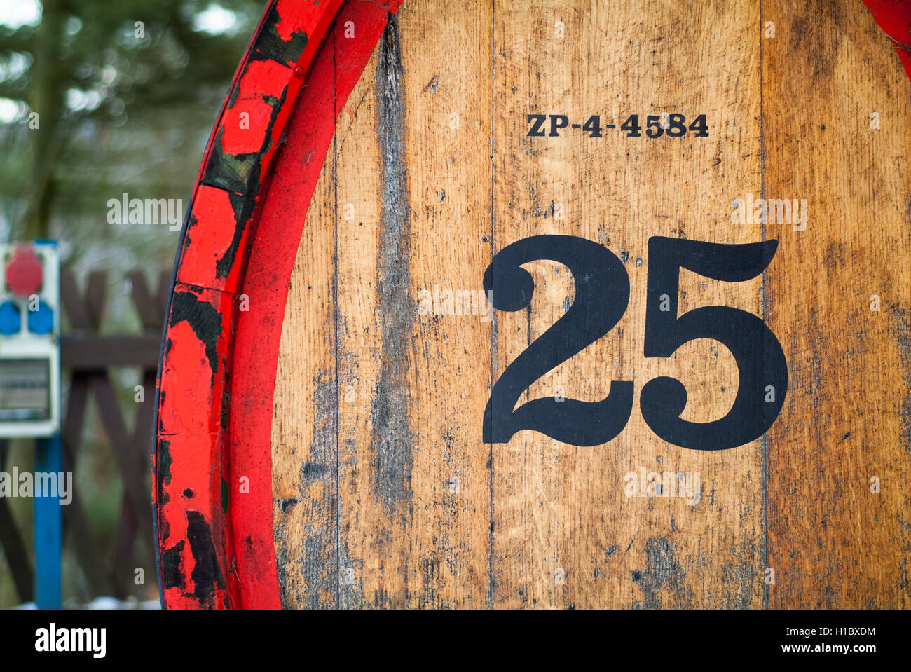 closeup photo of a wooden barrel featuring the number 25 Stock Photo ...