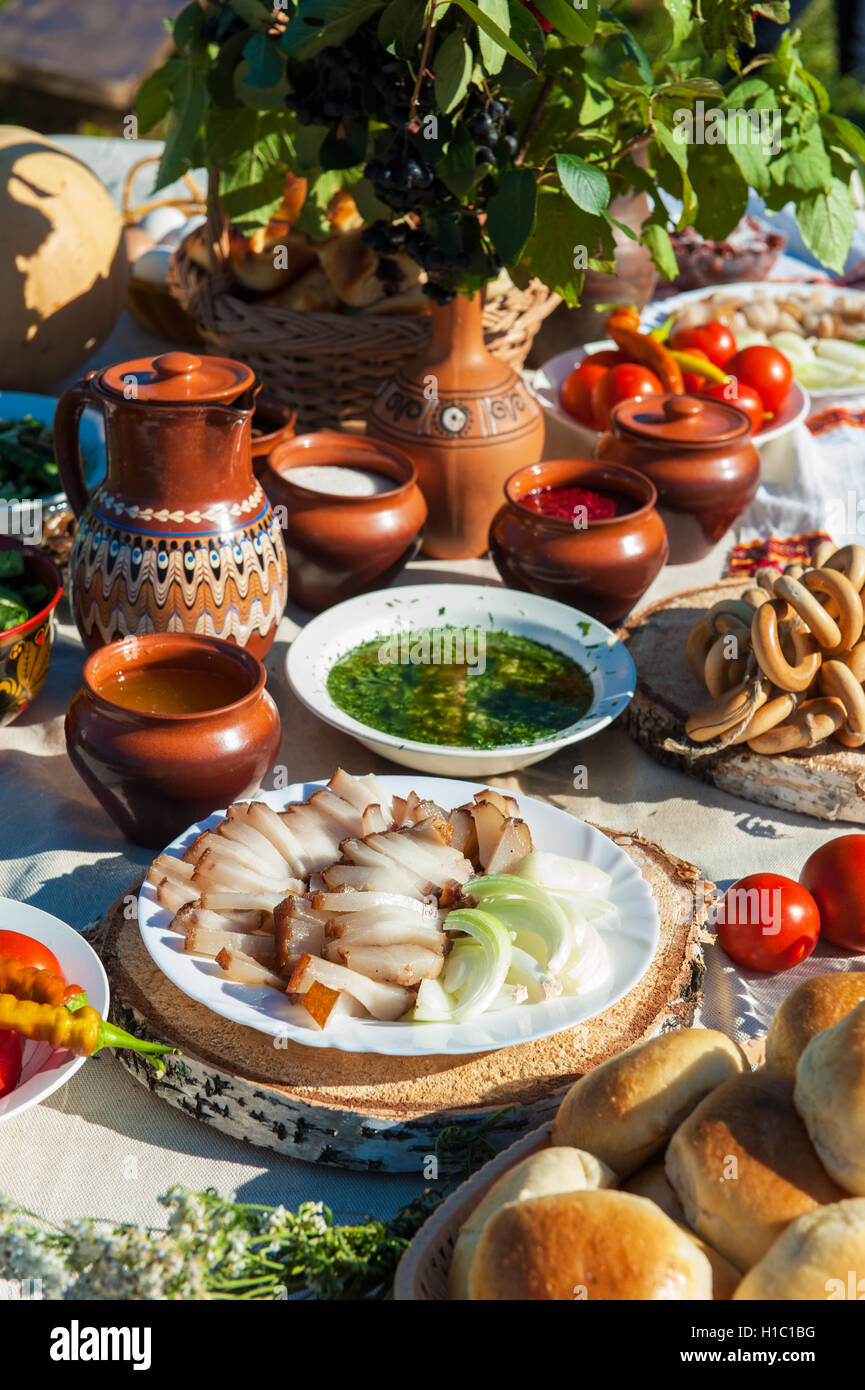 Russian table with food Stock Photo - Alamy
