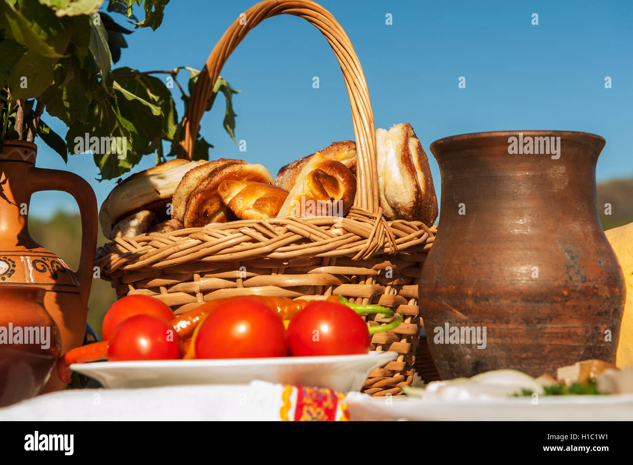 Russian table with food Stock Photo - Alamy