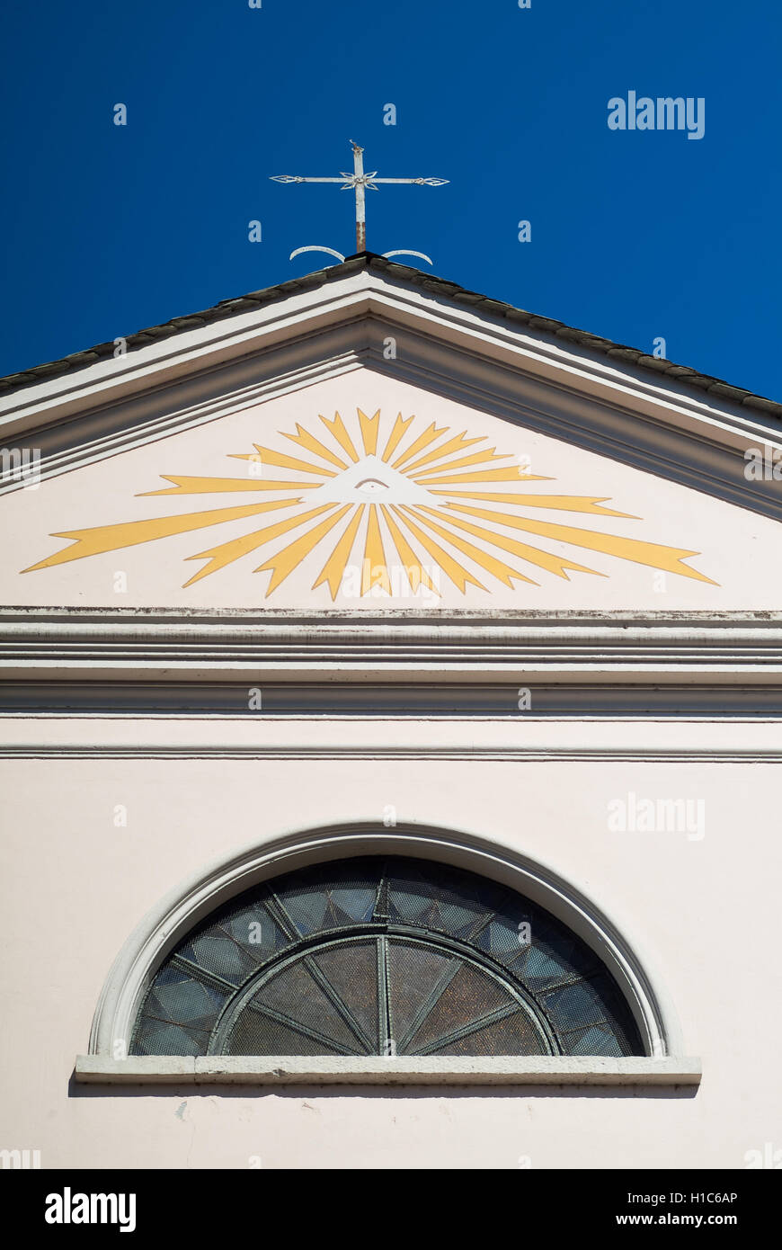 the Eye of Providence (the all-seeing eye) painted on a small church in ...