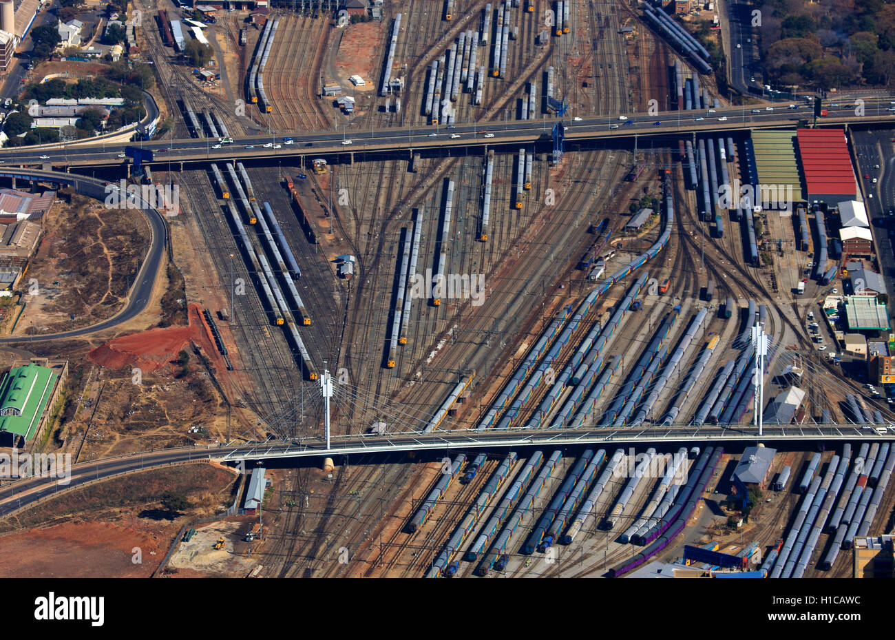 Aerial photograph of train tracks close to Johannesburg station ...