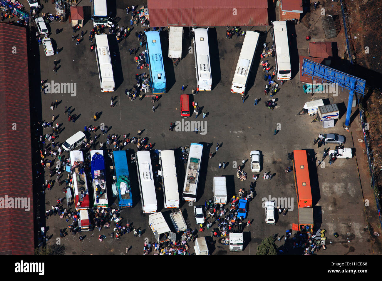 Aerial photograph of bus station in central Johannesburg, Gauteng ...