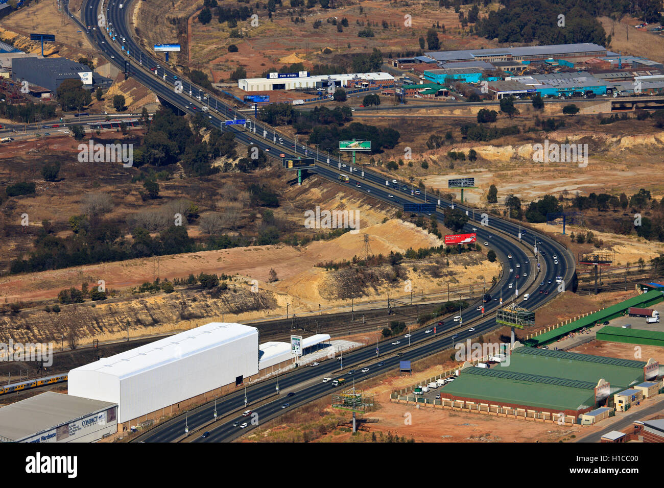 Aerial photograph of Crown City and the De Villiers Graaff Motorway in ...
