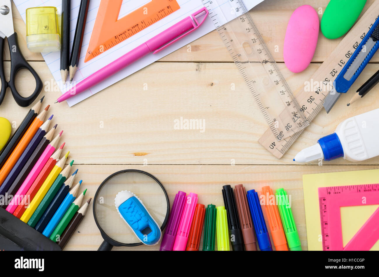 School stationery with notebook copyspace Stock Photo - Alamy