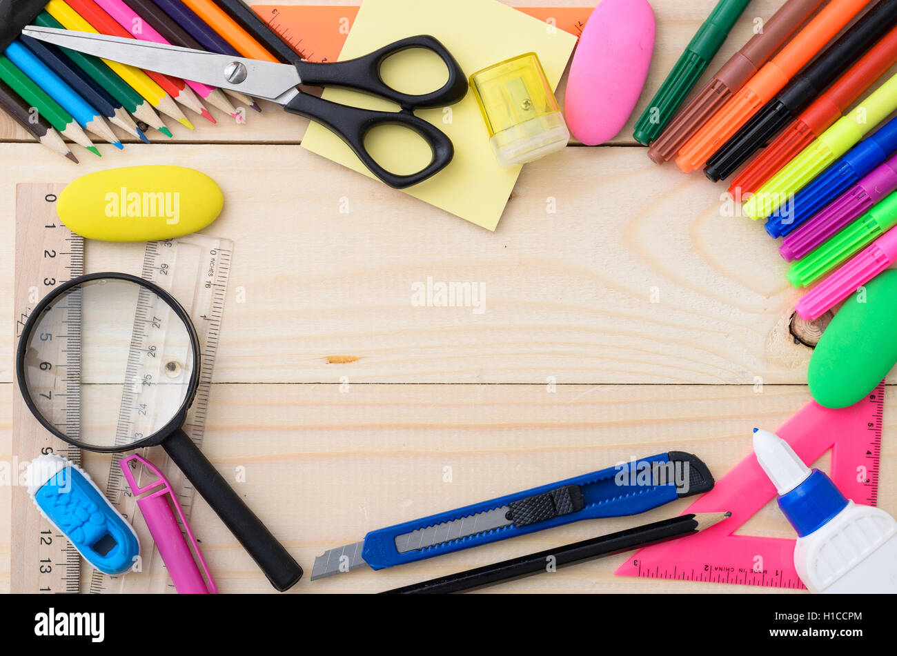 School stationery with notebook copyspace Stock Photo - Alamy