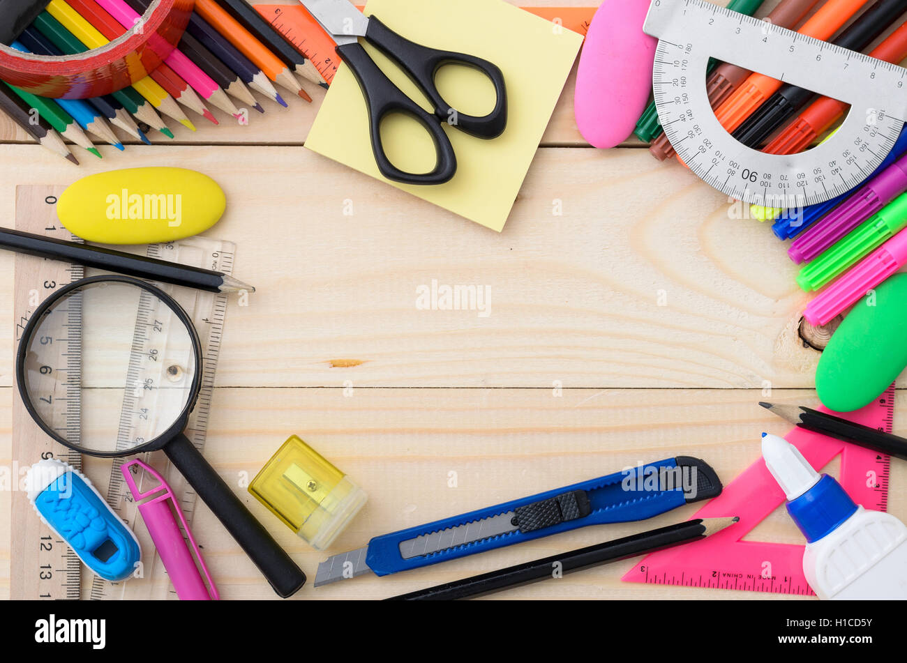 School stationery with notebook copyspace Stock Photo - Alamy