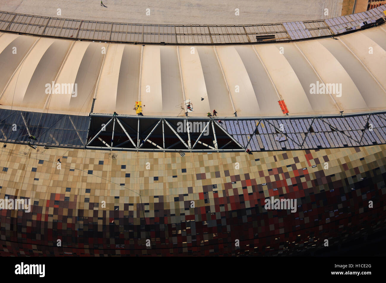 Aerial photograph of the Soccer-City, FNB-Stadium in Johannesburg ...