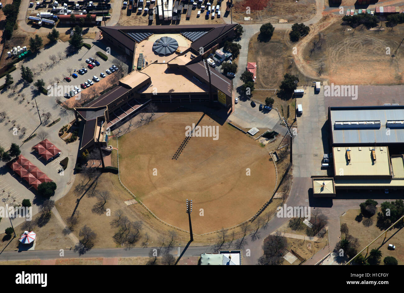 Aerial photograph of the exhibition grounds of NASREC near Soccer City ...