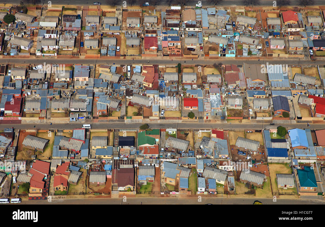 Aerial photograph of townhouses in Diepkloof, Soweto, Johannesburg ...