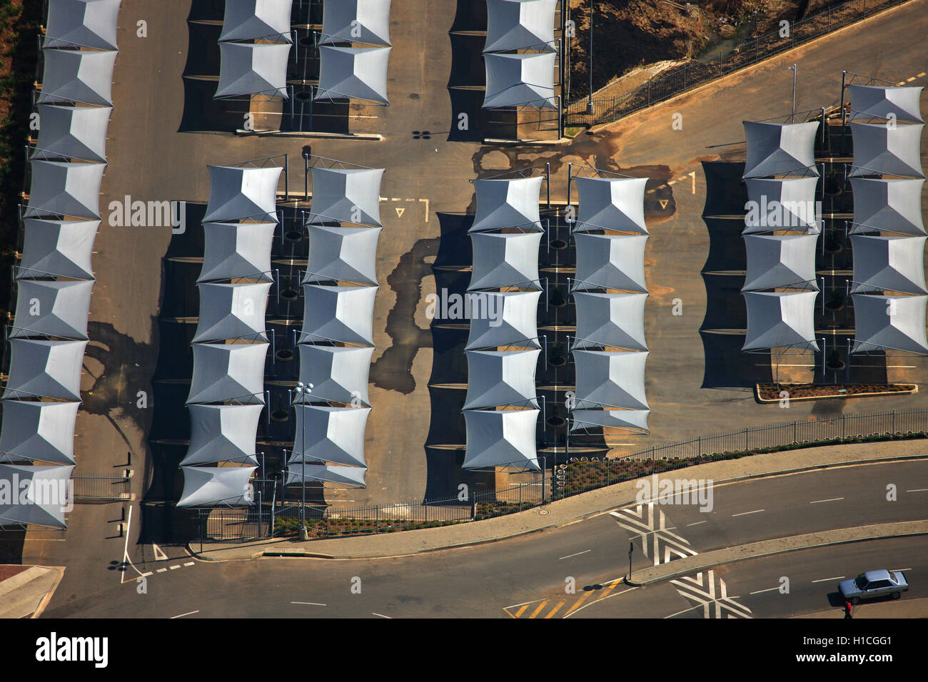Aerial photograph of parking lot at Maponya Mall in Soweto ...