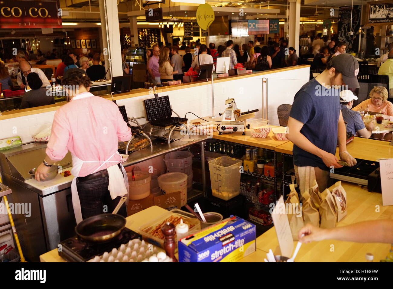 Union Market, Washington DC tables in one of the many eating areas ...