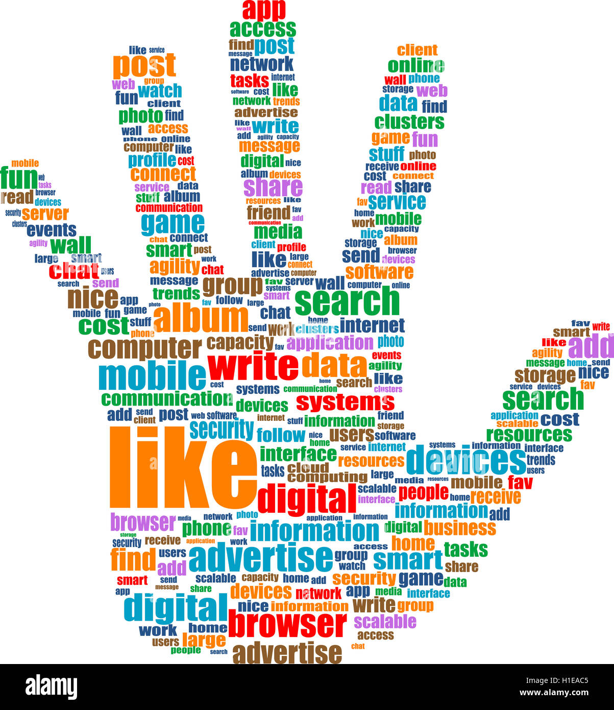 hands, which is composed of text keywords on social media themes Stock ...