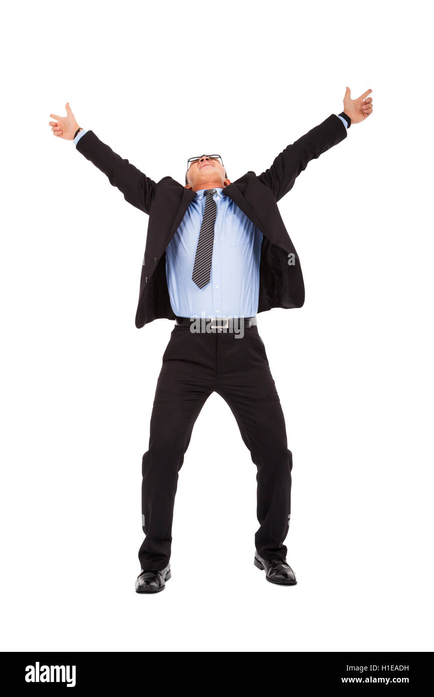 happy businessman raise arms up to celebrate Stock Photo - Alamy