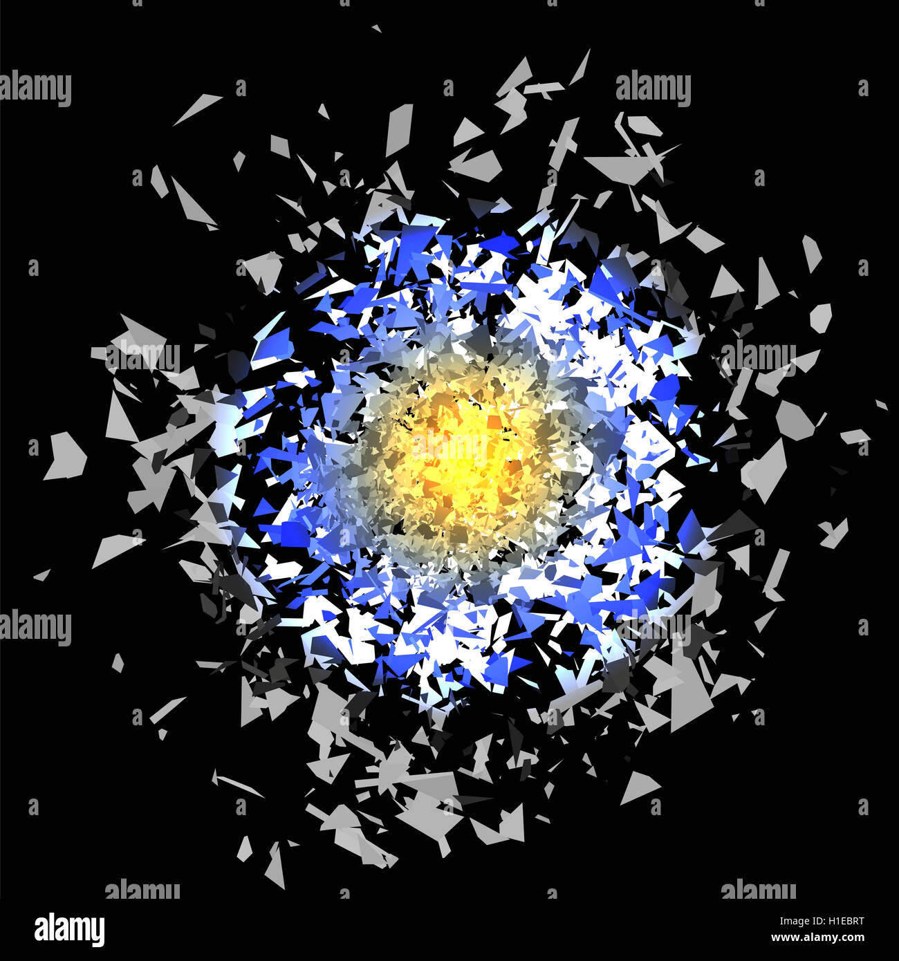 Explosion Cloud of Grey Pieces Stock Photo - Alamy