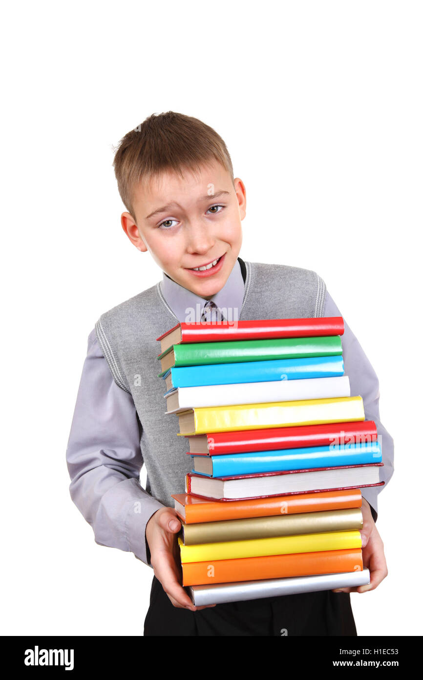 Boy holding Pile of the Books Stock Photo - Alamy