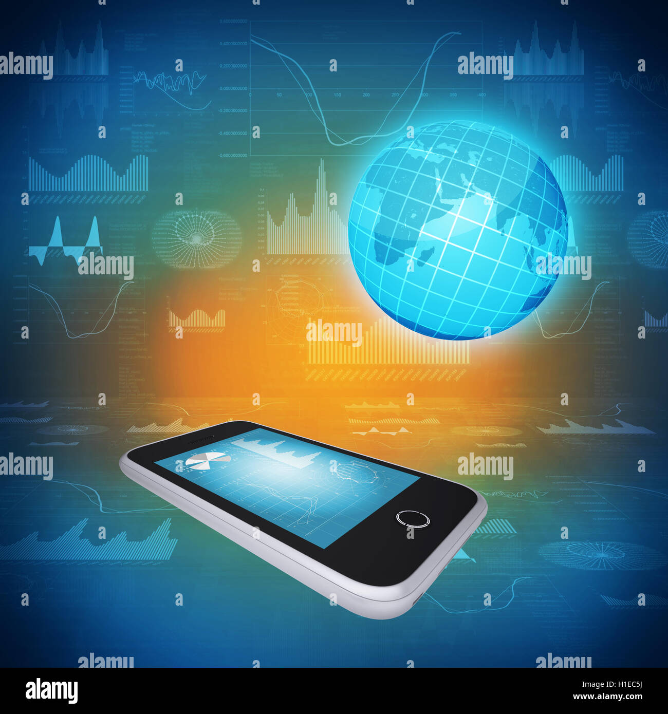 Smartphone, globe and graphics Stock Photo - Alamy
