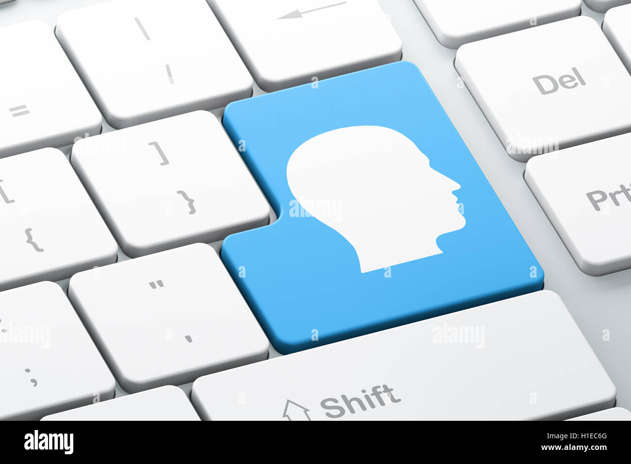 Advertising concept: Head on computer keyboard background Stock Photo ...