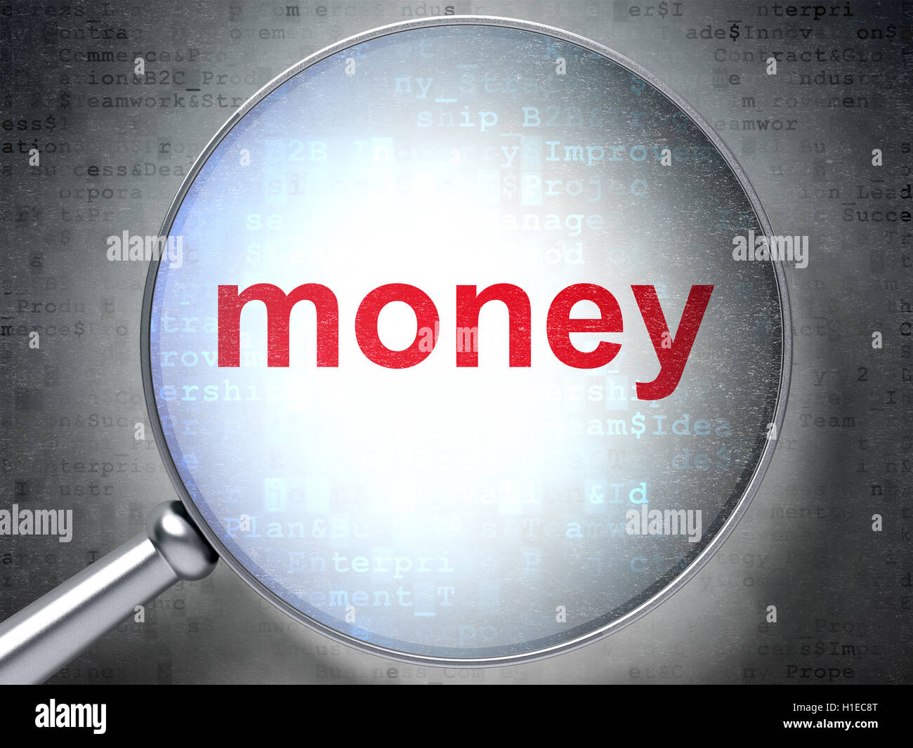 Finance concept: Money with optical glass Stock Photo - Alamy