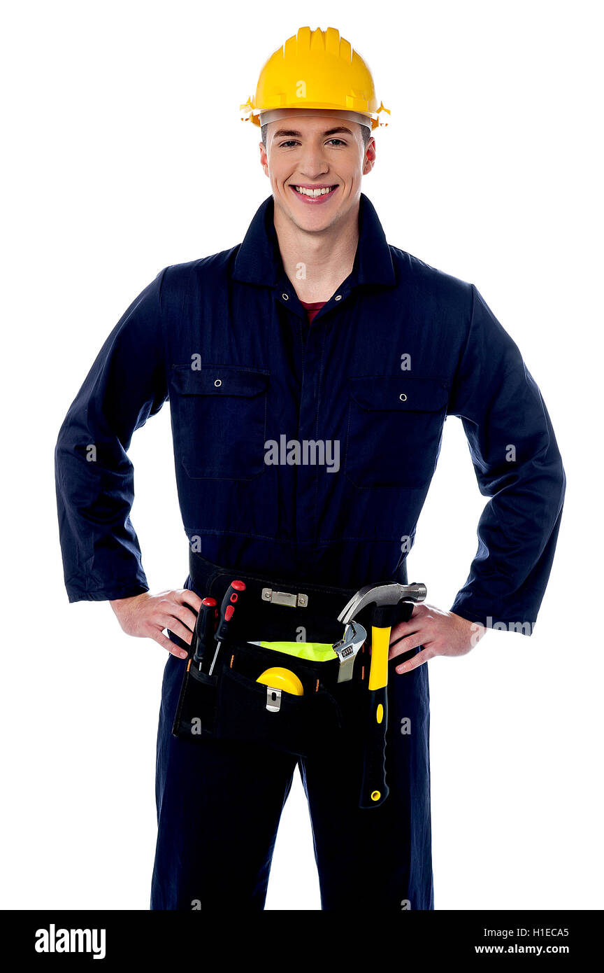 Smiling engineer wearing white Cut Out Stock Images & Pictures - Alamy
