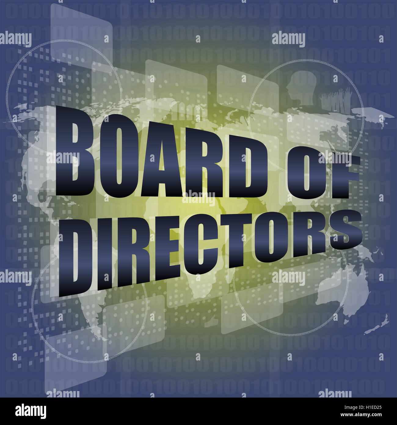 board of directors words on digital screen background with world map ...