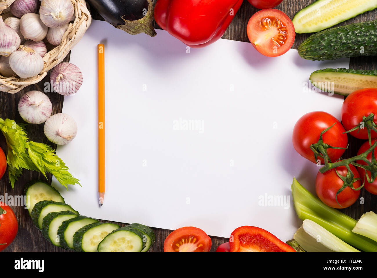 Vegetables tiled around a sheet of paper Stock Photo - Alamy