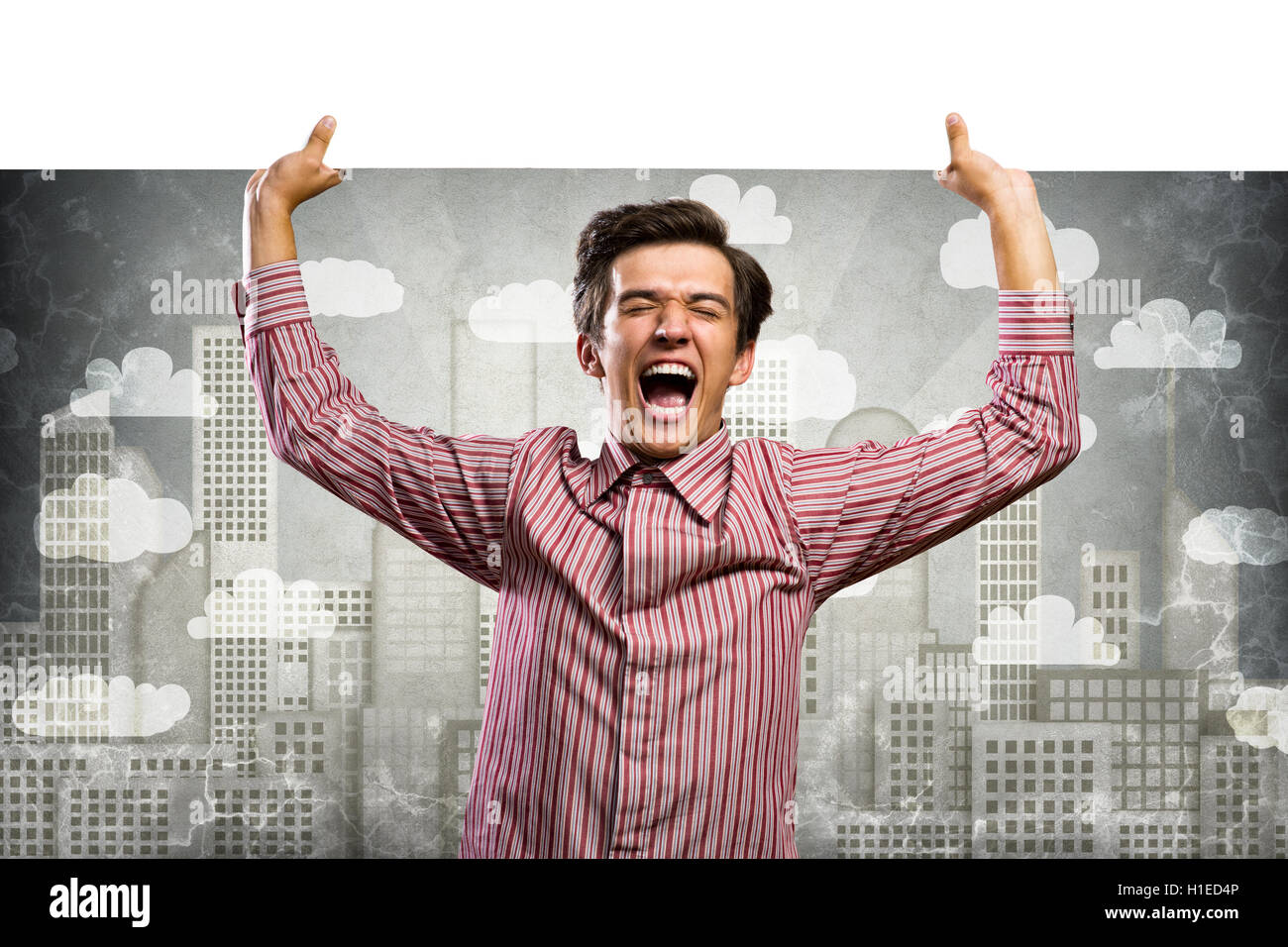 man holding a banner Stock Photo - Alamy